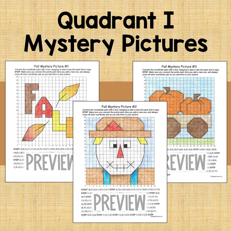 Fall Mystery Graphing Pictures Four Quadrant and Quadrant I Bundle ...