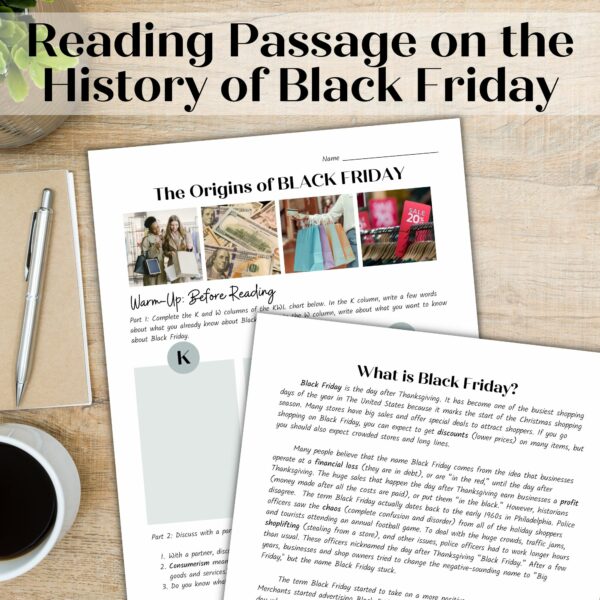 Black Friday Reading Comprehension Activities for ESL Adults and Teens ...