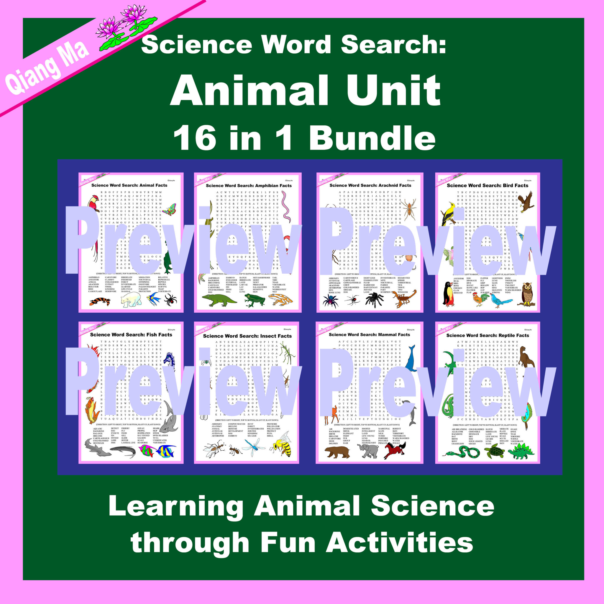 Science Word Search: Animal Unit 16 in 1 Bundle | Made By Teachers