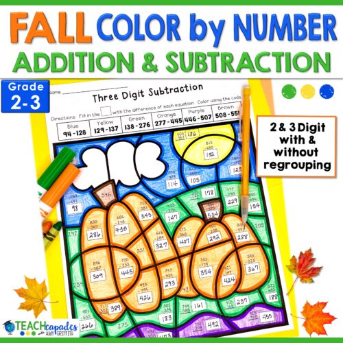 Fall Math Addition and Subtraction Color by Number Activities | Made By ...