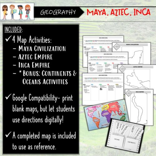 Mesoamerica: Map Coloring & Labeling Activities BUNDLE! (Maya, Aztec ...