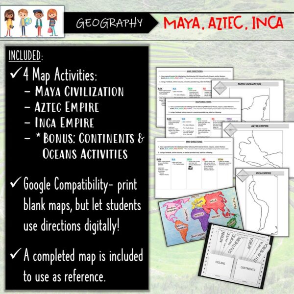 Mesoamerica: Map Coloring & Labeling Activities BUNDLE! (Maya, Aztec ...