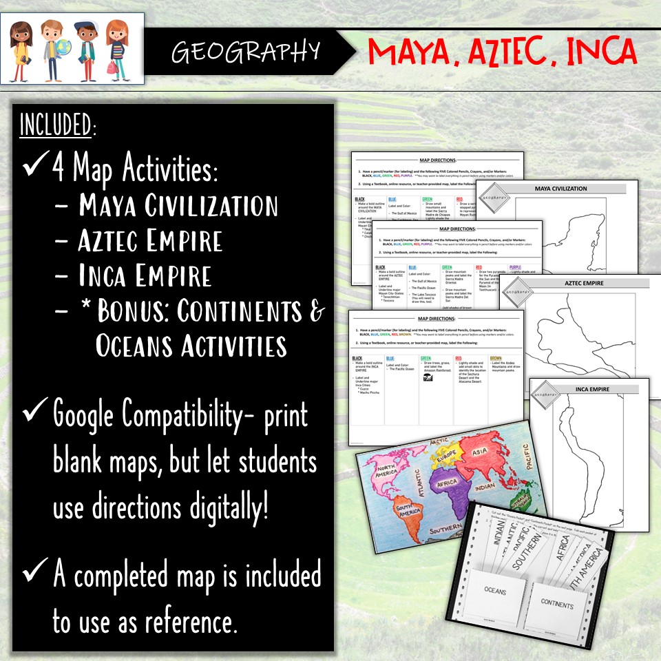 Mesoamerica: Map Coloring & Labeling Activities BUNDLE! (Maya, Aztec ...