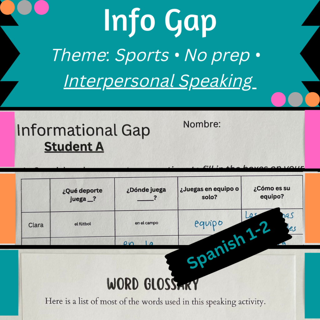 Sports Themed Info Gap for Interpersonal Speaking Practice, Spanish ...