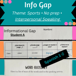 Sports Themed Info Gap for Interpersonal Speaking Practice, Spanish ...