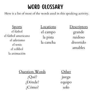 Sports Themed Info Gap for Interpersonal Speaking Practice, Spanish ...