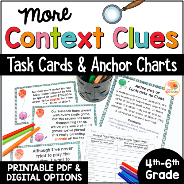 Context Clues Activities: Task Cards & Anchor Charts for 4th, 5th, and ...