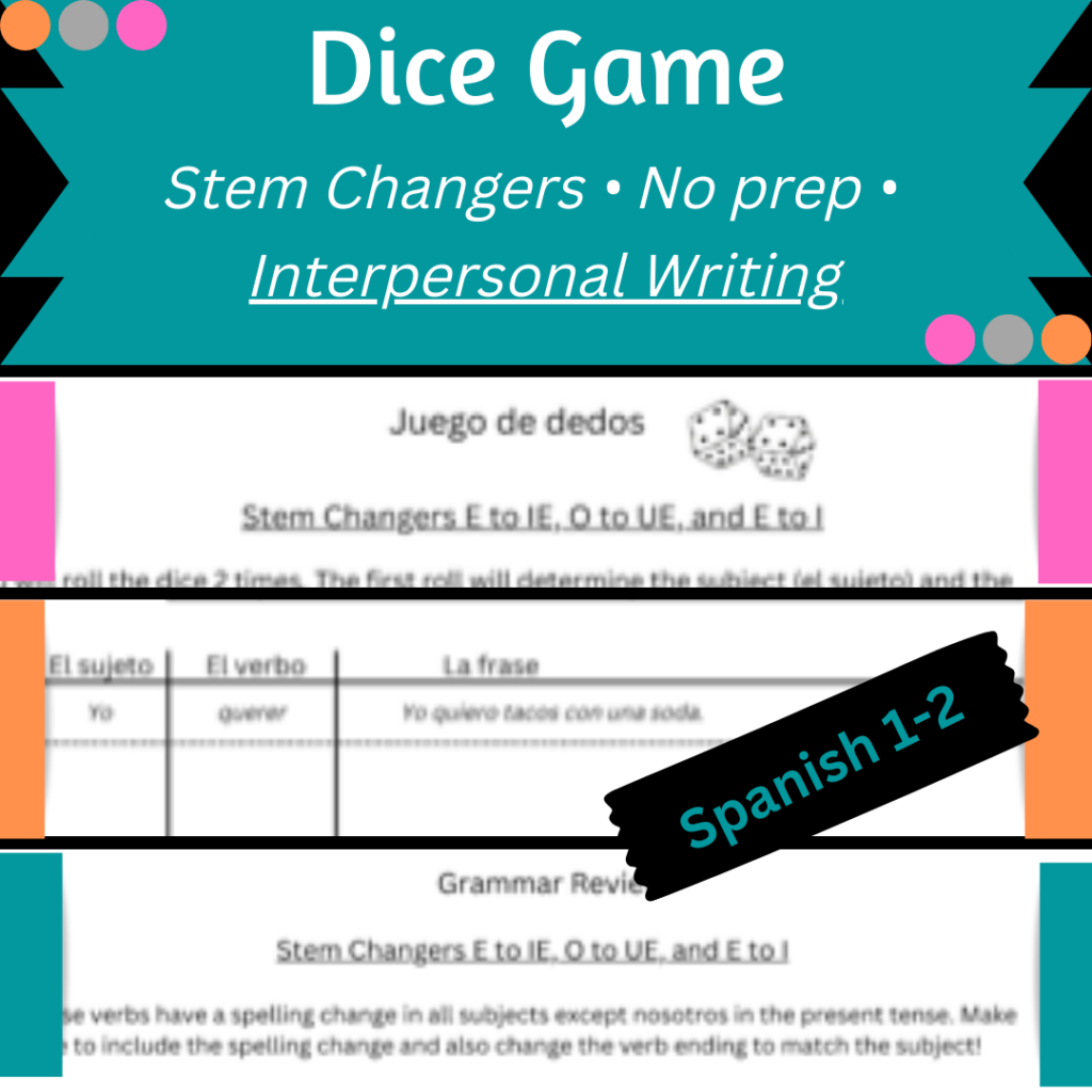 Dice Game for Stem Changing Verbs, Spanish | Made By Teachers