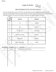 Dice Game for Stem Changing Verbs, Spanish | Made By Teachers