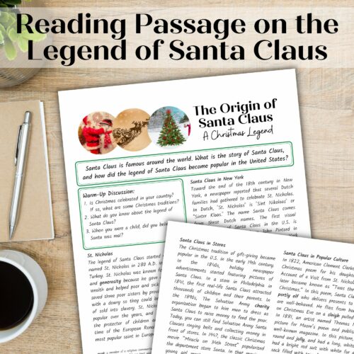 Christmas Santa Claus Reading Comprehension Activities for ESL Adults ...