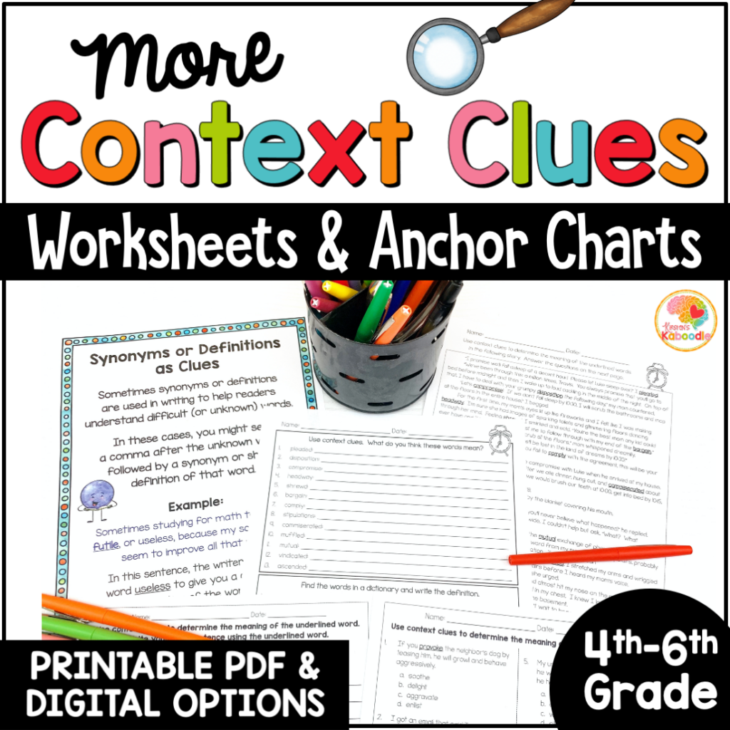 Context Clues Activities: Worksheets, Passages, & Anchor Charts 4th ...