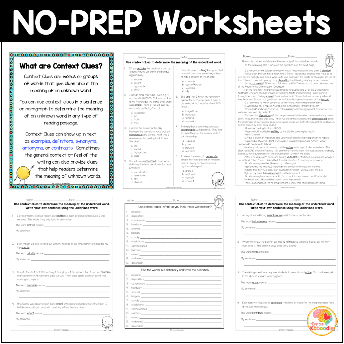 Context Clues Activities: Worksheets, Passages, & Anchor Charts 4th ...