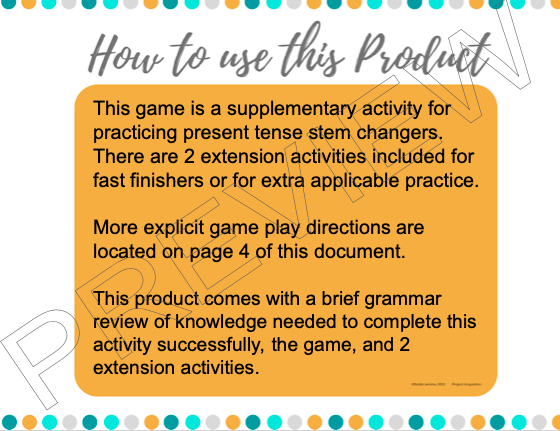 Spanish Present Tense Stem Changers Verb Game | Made By Teachers