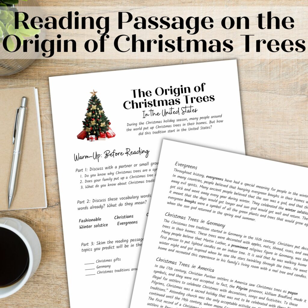 Christmas Trees Reading Comprehension Activities for ESL Adults and ...