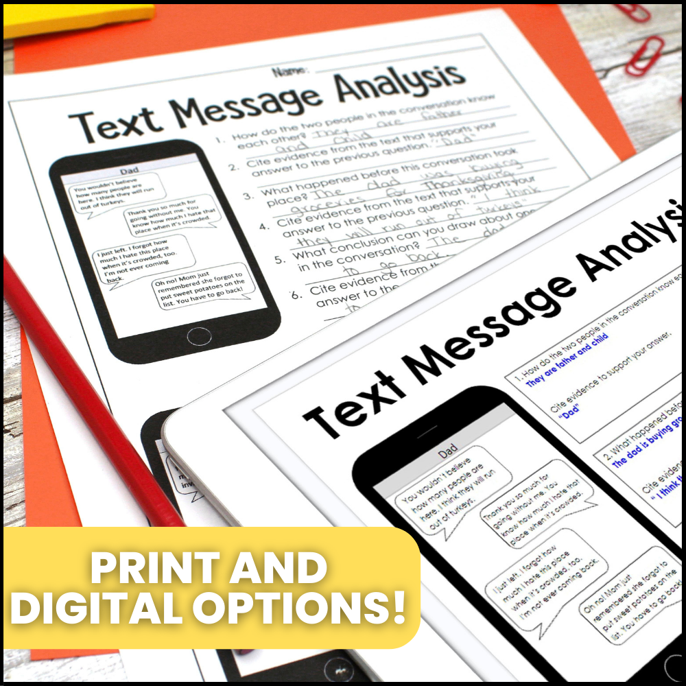 Thanksgiving Inferences & Citing Evidence Text Message Analysis | Made ...