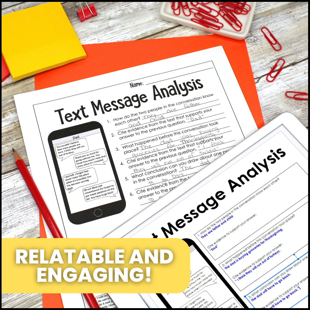 Thanksgiving Inferences & Citing Evidence Text Message Analysis | Made ...