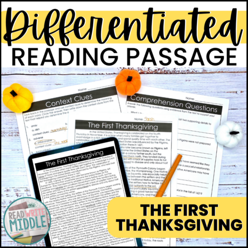 The First Thanksgiving Differentiated Reading Comprehension Passage ...