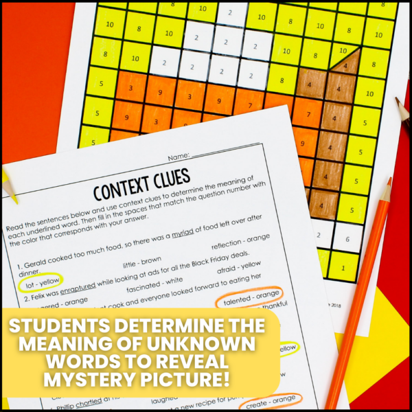 Thanksgiving Context Clues Color By Number Worksheets | Made By Teachers