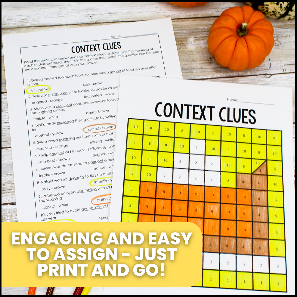Thanksgiving Context Clues Color By Number Worksheets | Made By Teachers