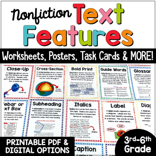 Nonfiction Text Features Anchor Charts, Posters, Task Cards, and ...