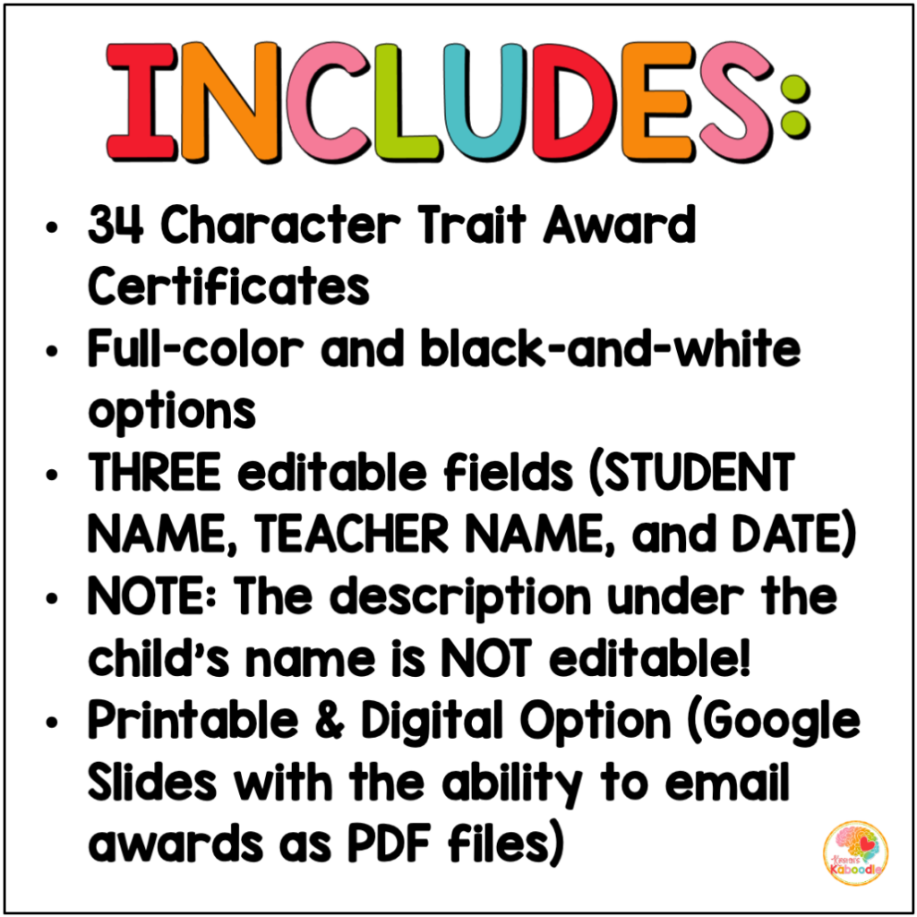 Editable End of Year Awards | Character Trait Award Certificates w ...