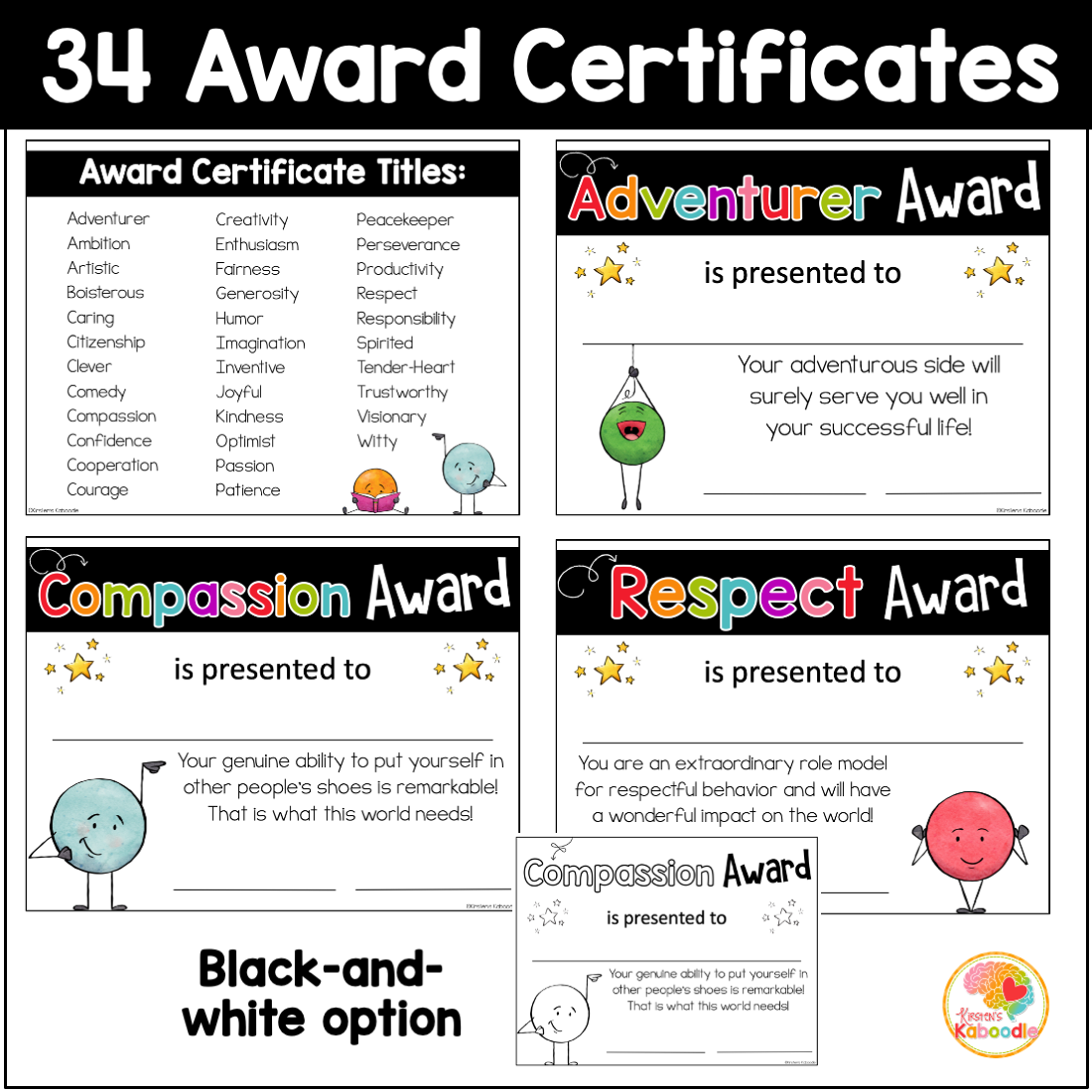 Editable End of Year Awards | Character Trait Award Certificates w ...