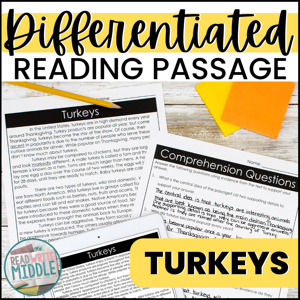 Turkeys Differentiated Reading Passage And Context Clues Activities