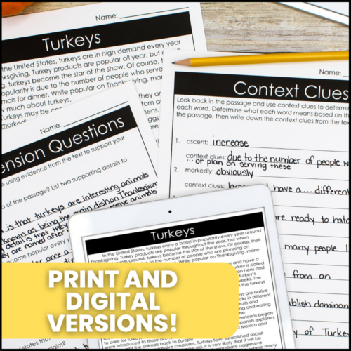 Turkeys Differentiated Reading Passage & Context Clues Activities ...