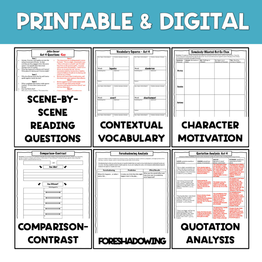Julius Caesar Act 4 - Lessons for Act Four of Shakespeare's Play ...