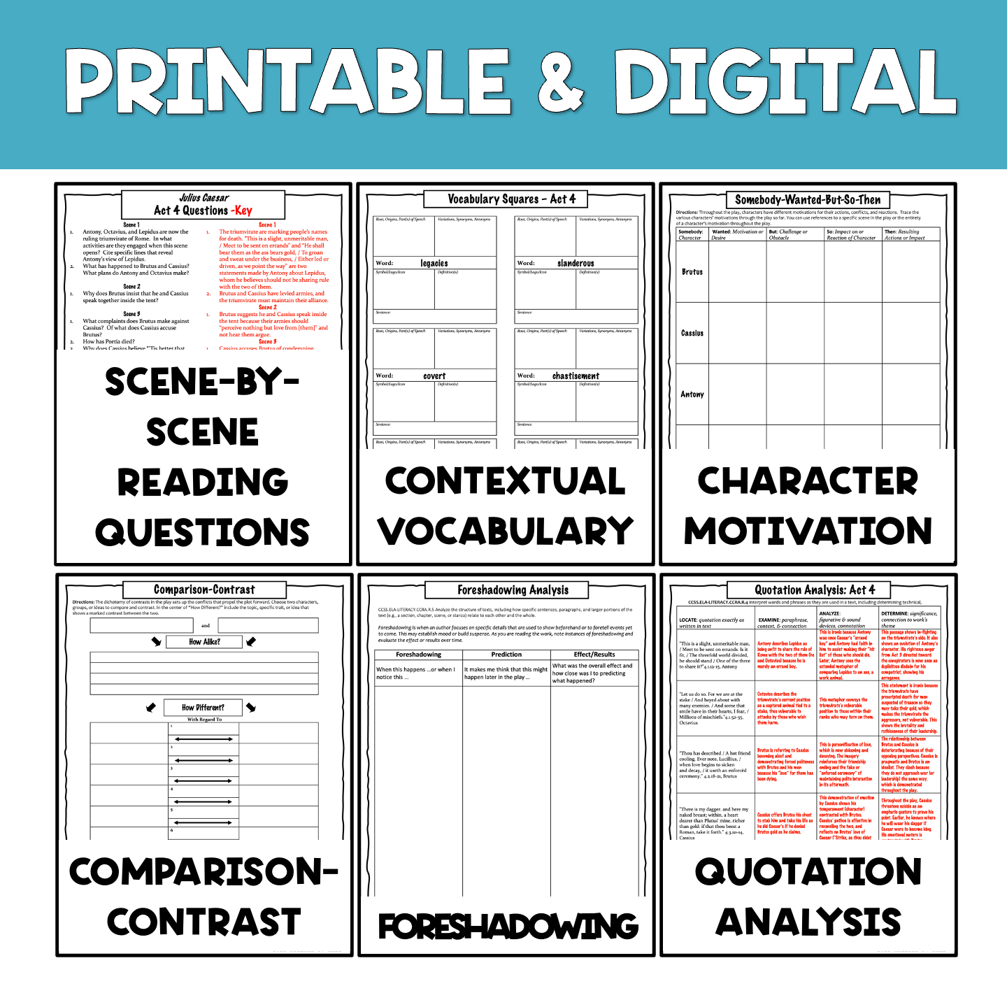 Julius Caesar Act 4 - Lessons for Act Four of Shakespeare's Play ...