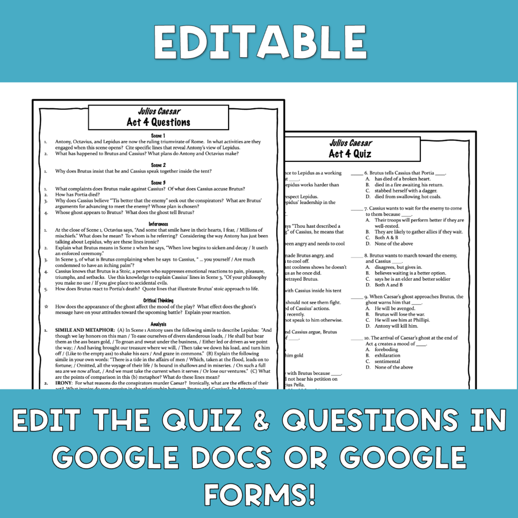 Julius Caesar Act 4 - Lessons for Act Four of Shakespeare's Play ...