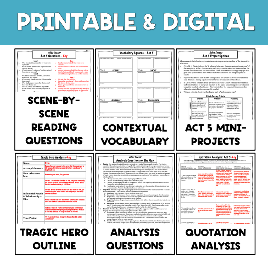 Julius Caesar Act 5 - Lessons for Act Five of Shakespeare's Play ...