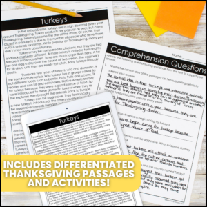 Thanksgiving Reading Comprehension Bundle Activities Middle School ...