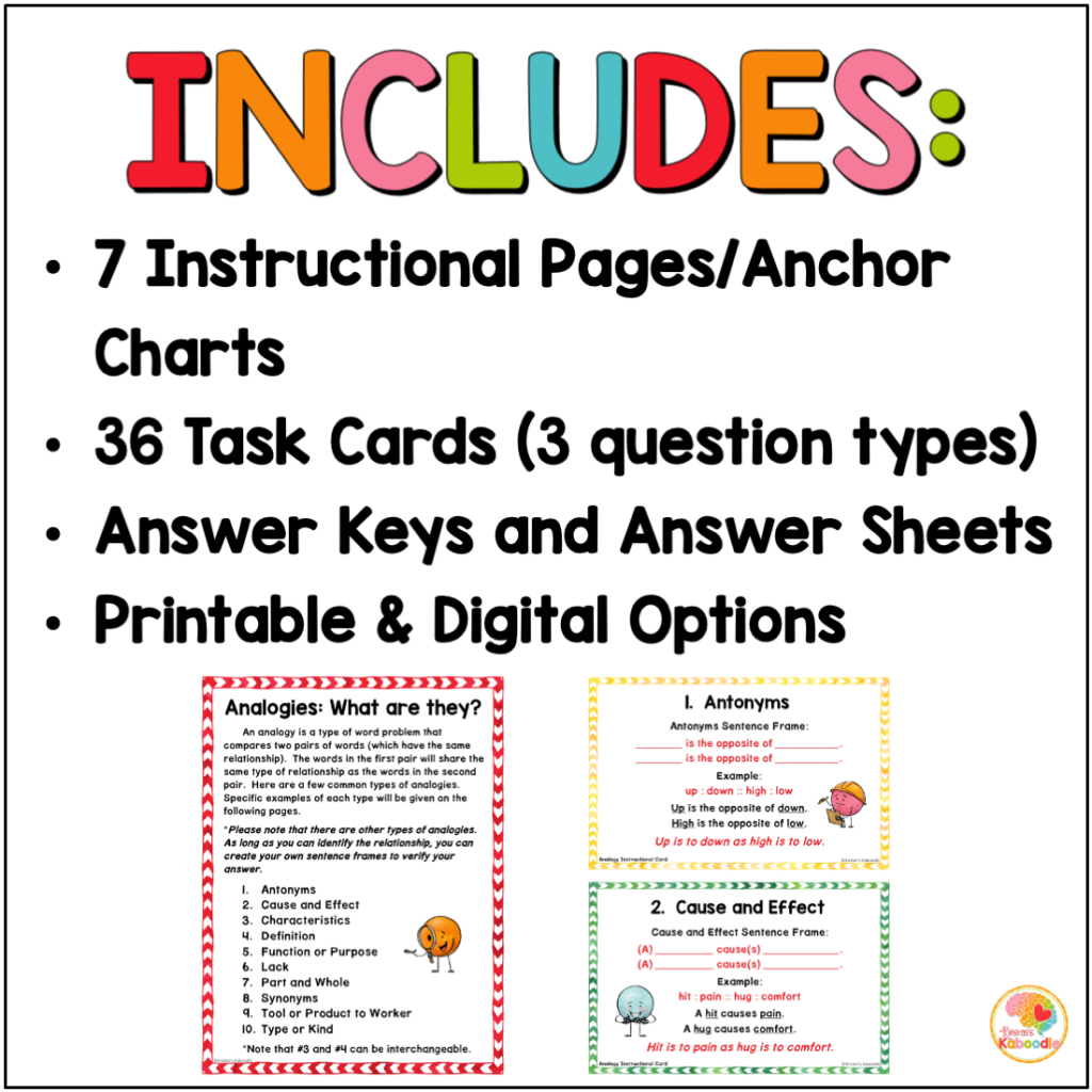 Analogies Activities: Analogy Task Cards and Anchor Charts | Made By ...