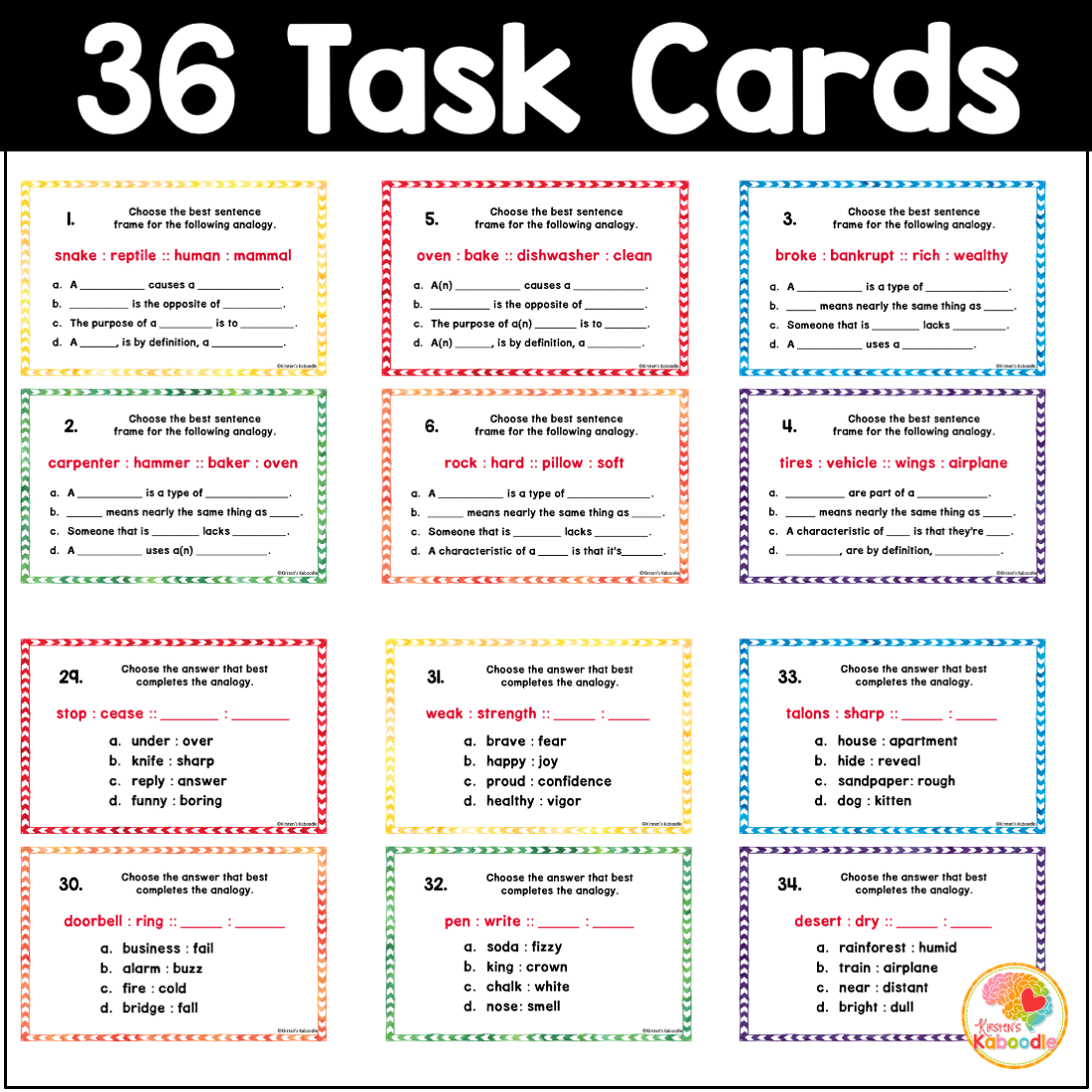 Analogies Activities: Analogy Task Cards and Anchor Charts | Made By ...
