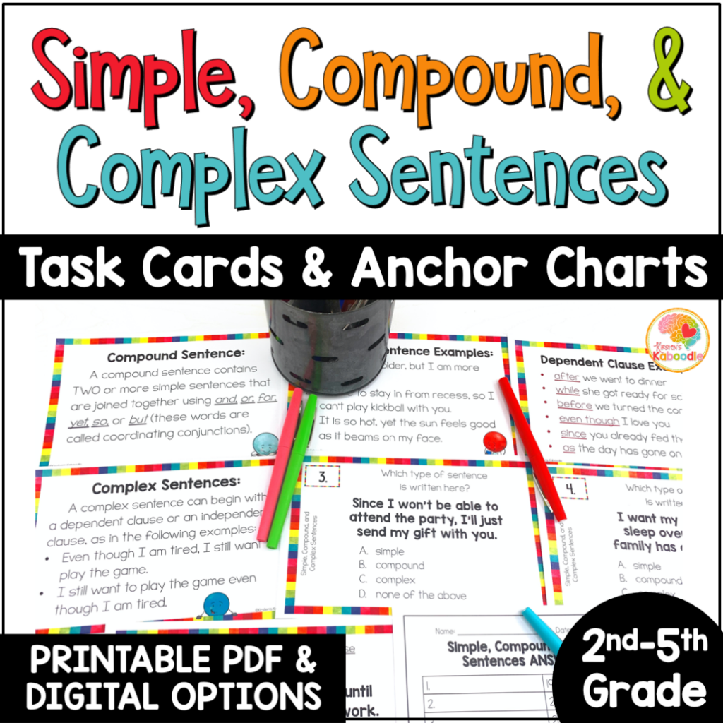 Sentence Structure Activities: Simple, Compound, & Complex Sentences | Types of Sentences Task ...
