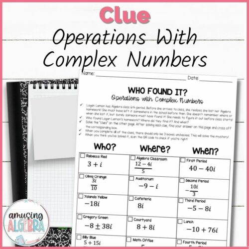 Operations with Complex Numbers Clue Mystery Activity | Made By Teachers