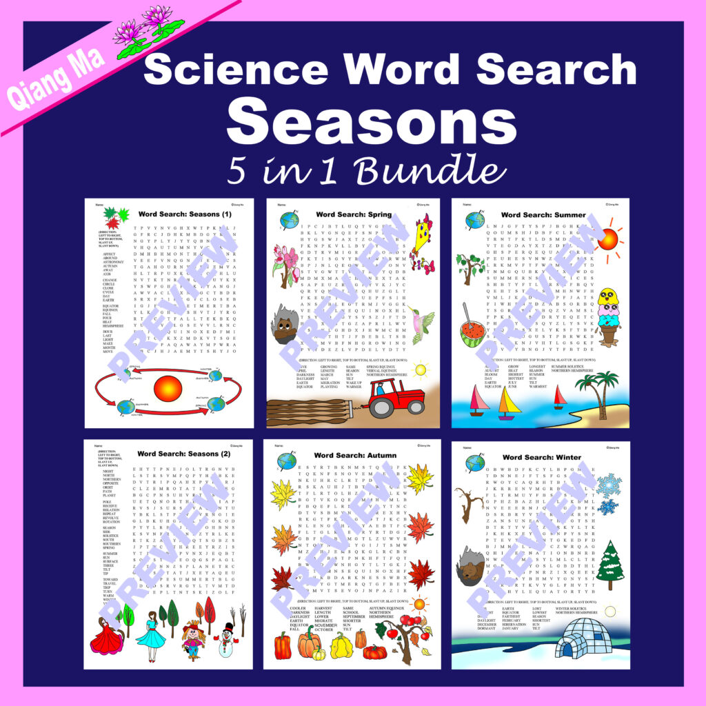 Science Word Search: Seasons 5 in 1 Bundle | Made By Teachers