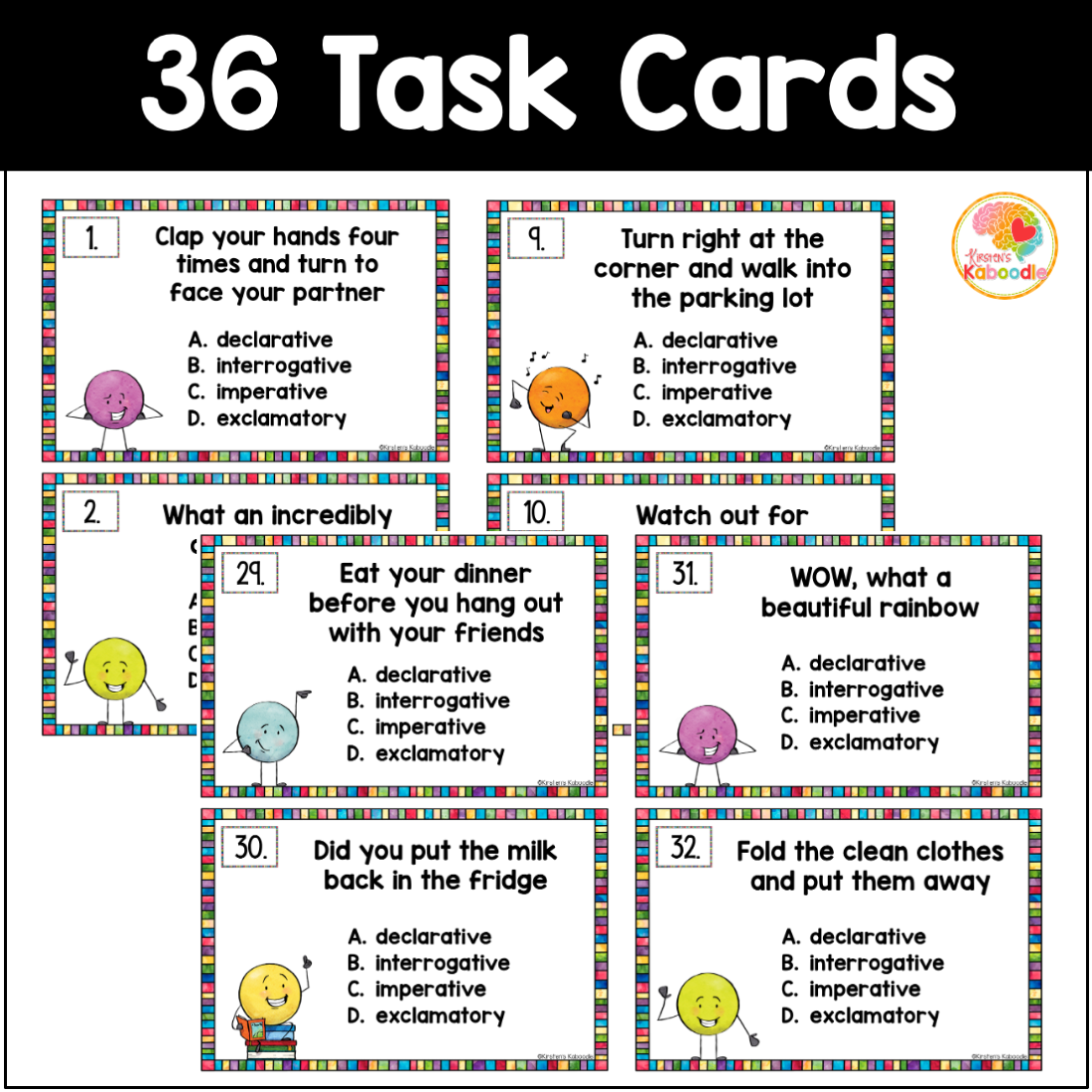 Types of Sentences Task Cards and Anchor Charts Activities | Made By ...