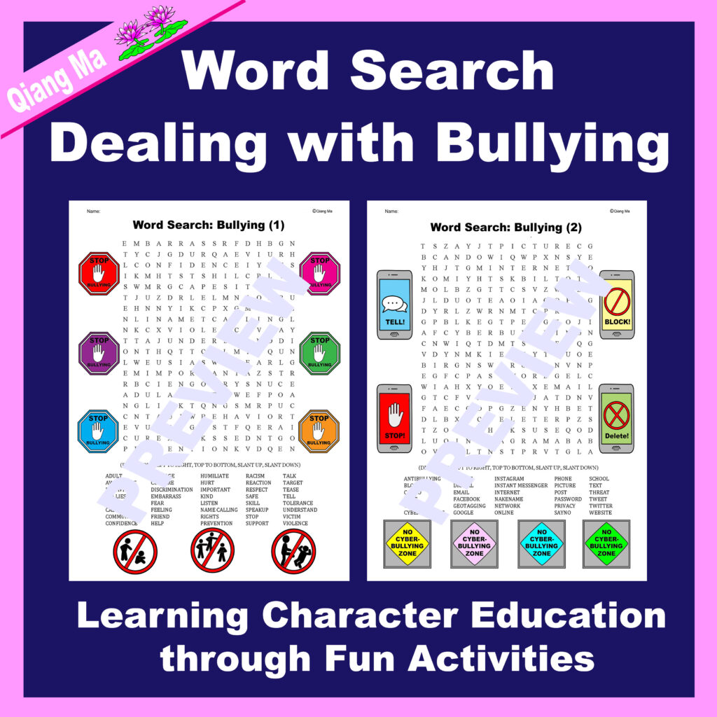 Character Education Word Search: Dealing with Bullying - Made By Teachers