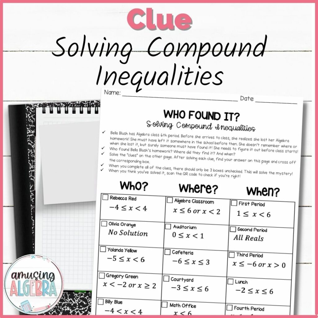Solving Compound Inequalities Clue Mystery Activity | Made By Teachers