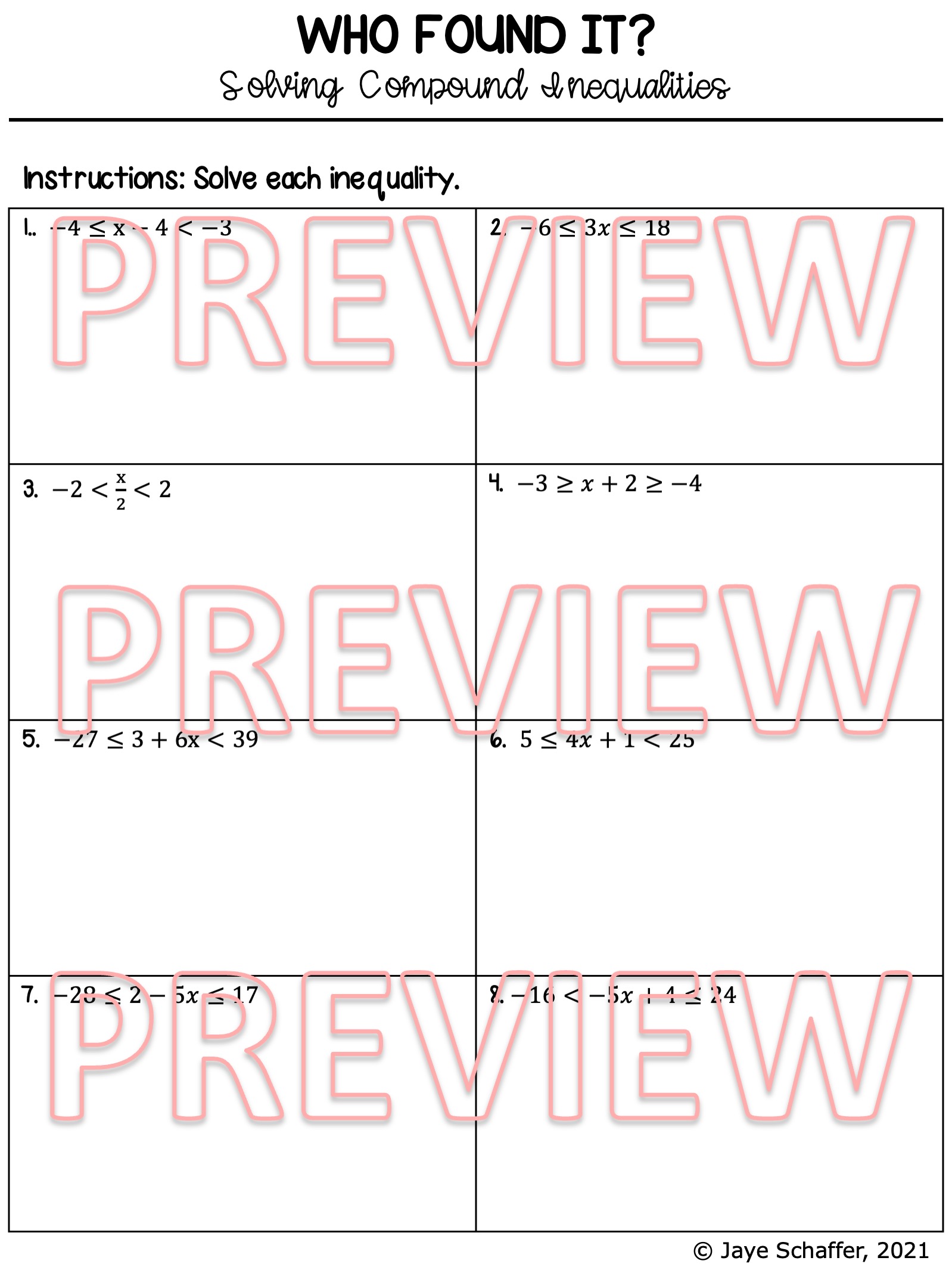 Solving Compound Inequalities Clue Mystery Activity | Made By Teachers