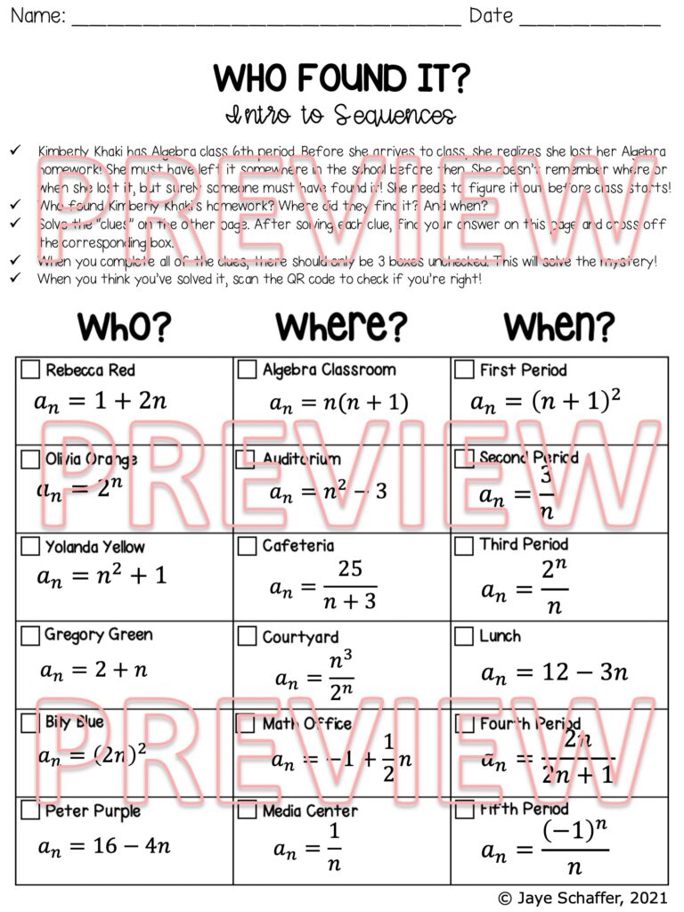 Writing Rules for Sequences Clue Mystery Activity - Made By Teachers