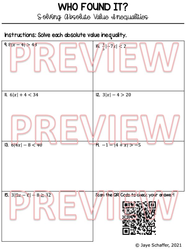 Solving Absolute Value Inequalities Clue Mystery Activity | Made By ...
