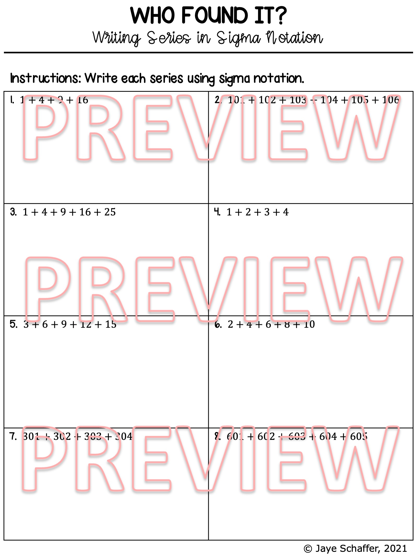 Writing Series in Sigma Notation Clue Mystery Activity | Made By Teachers