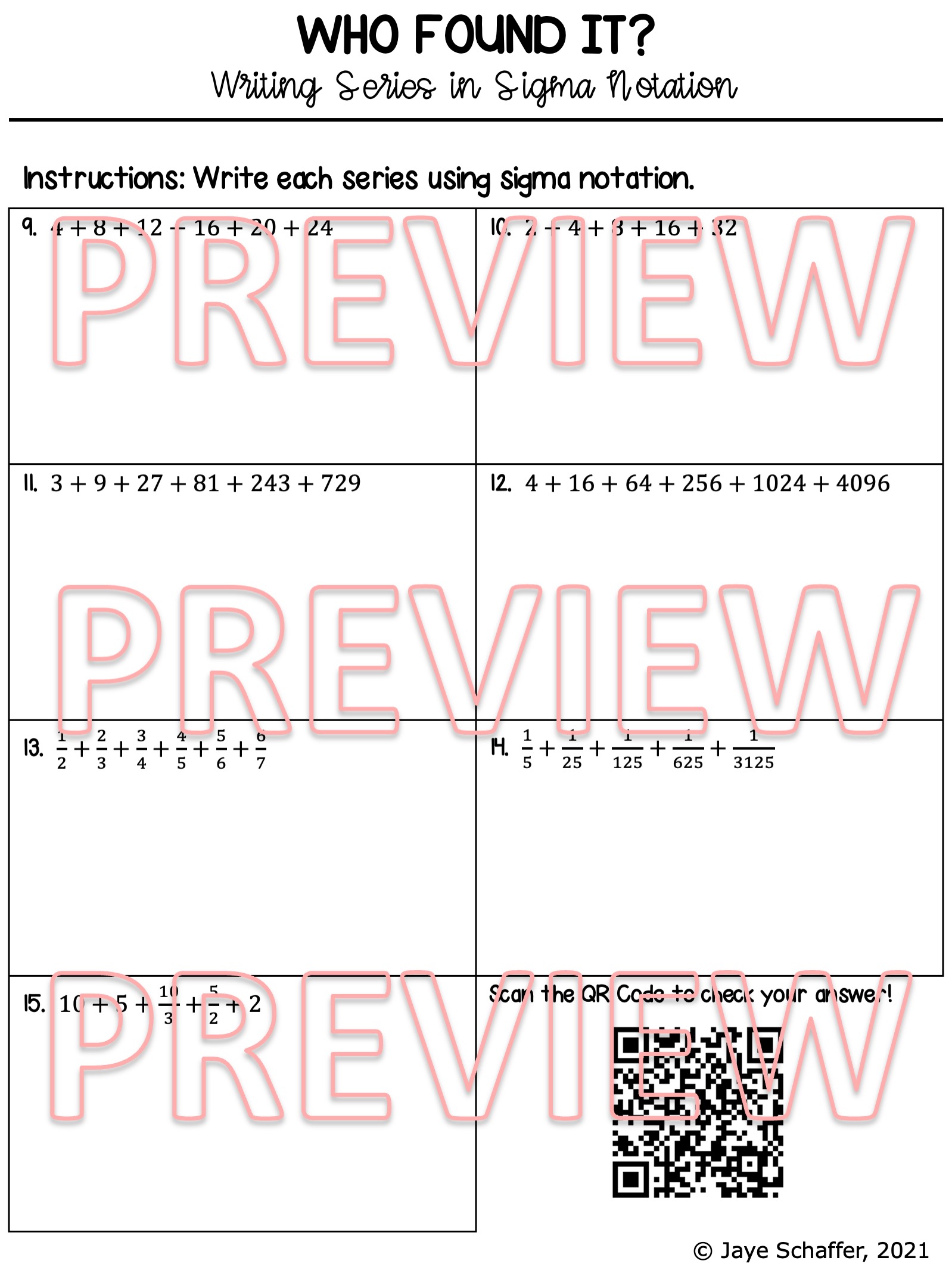 Writing Series in Sigma Notation Clue Mystery Activity | Made By Teachers