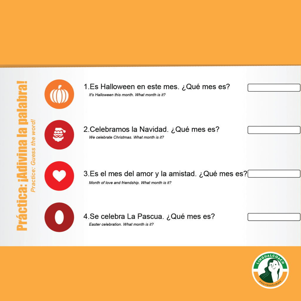 Spanish Days of the week and months. (Días y meses) Ebook, practices ...