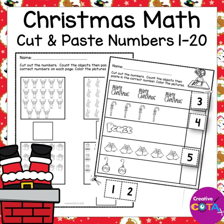 No Prep Christmas Math Cut and Paste Worksheets Numbers 1-20 | Made By ...