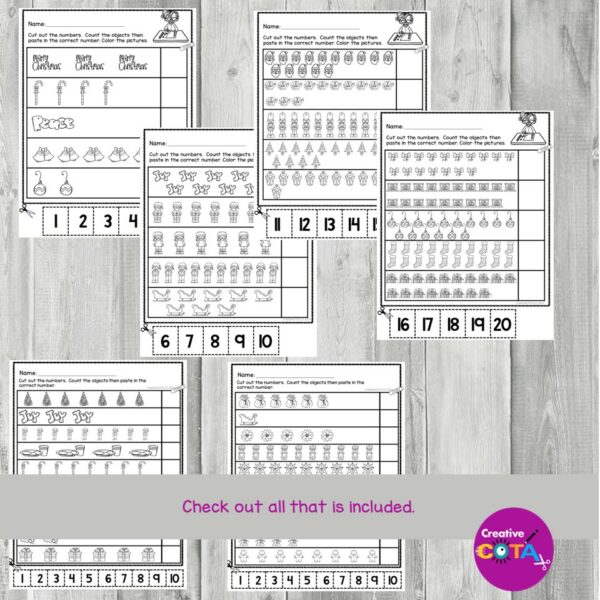 No Prep Christmas Math Cut and Paste Worksheets Numbers 1-20 | Made By ...