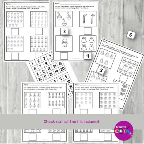 No Prep Christmas Math Cut and Paste Worksheets Numbers 1-20 - Made By ...